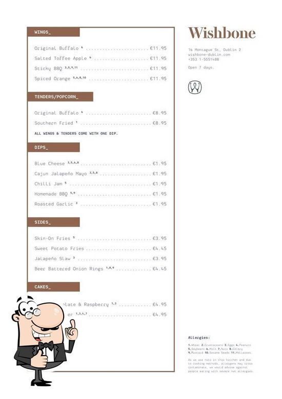 Menu at Wishbone Montague Street restaurant, Dublin