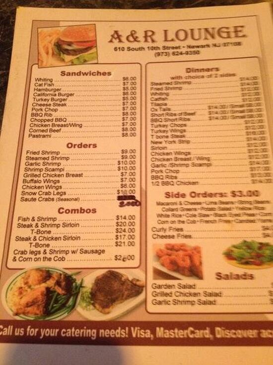 Menu at A & R Lounge pub & bar, Newark