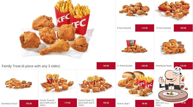 Menu at KFC restaurant, Rustenburg, Cnr Nelson Mandela