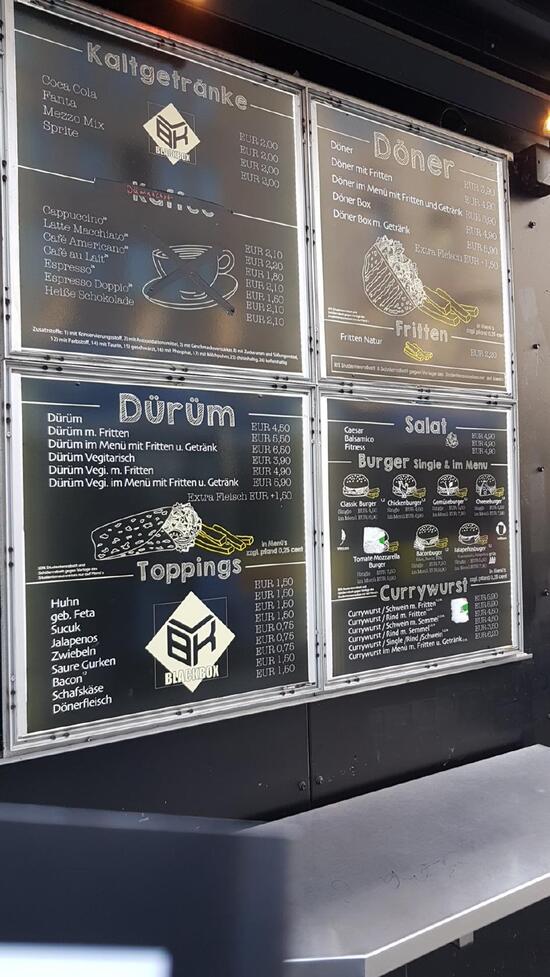 Carta del pub y bar BlackBox, Munich