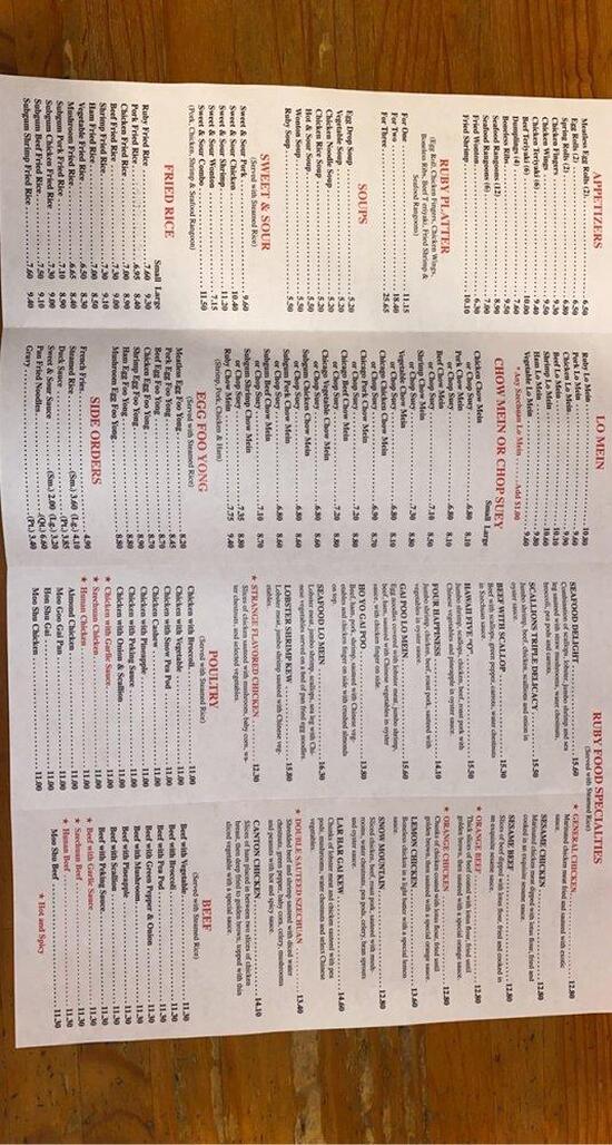 Menu at Ruby Food restaurant, Bridgton