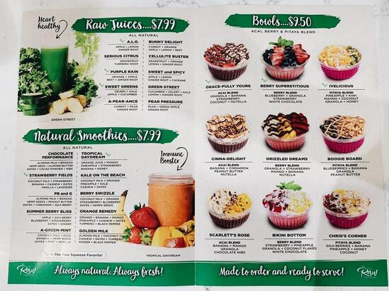 Menu at The Raw Squeeze pub & bar, New Milford
