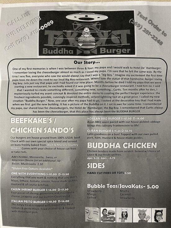 Carta del restaurante Buddha Burger, Paw Paw