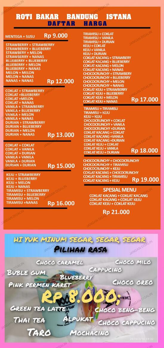 Menu at Roti Bakar Bandung Istana, Sidoarjo