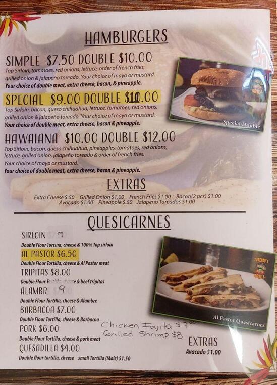Menu at Toreado's Taco Grill restaurant, Hobbs