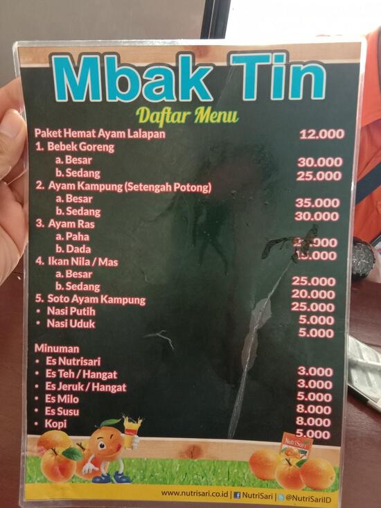 Menu at BEBEK GORENG MADU MBAK TIN restaurant, Samarinda