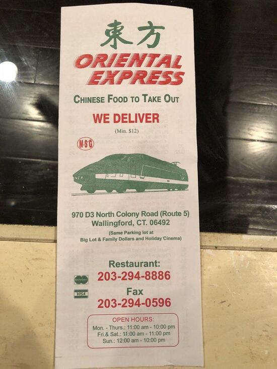 Menu at Oriental Express restaurant, Wallingford