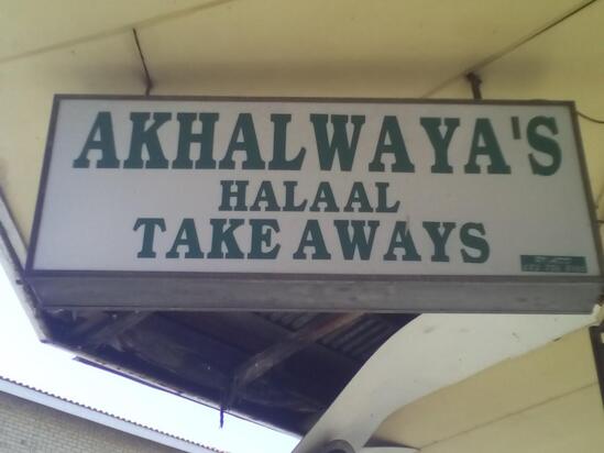 Speisekarte von Akhalwaya's Halaal Takeaways restaurant, Johannesburg