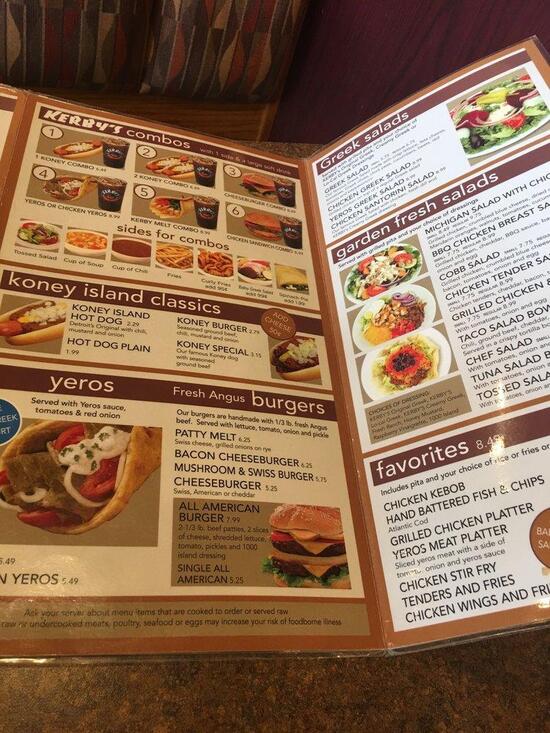 Menu at Kerby's Koney Island restaurant, Livonia, 37155 Six Mile Rd
