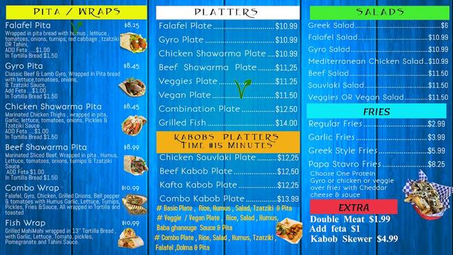 Menu at Go Falafel Greek Food restaurant, Stockton, 236 W Alpine Ave