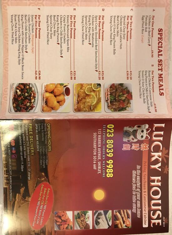 Menu at The Lucky House fast food, Southampton, 113 Warren Ave