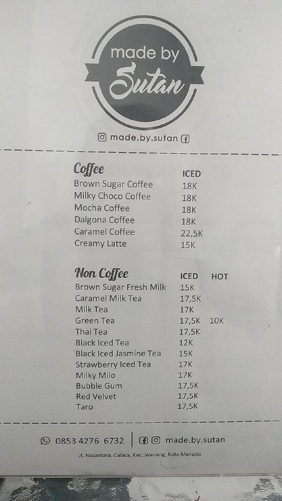 Menu at Made by sutan cafe, Manado