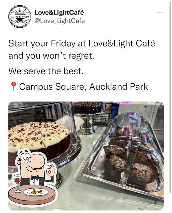 Menu at Love & Light Cafe, Johannesburg