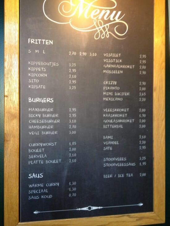 Menu at Fritkot Max, Antwerp
