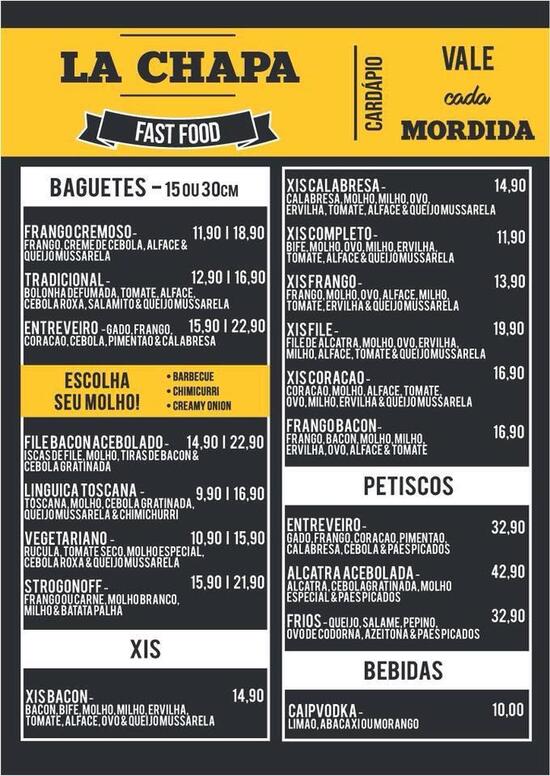 Menu at La Chapa Food Truck, Santa Maria