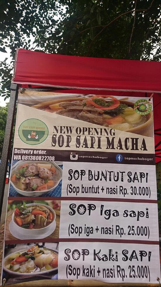 Menu at Sop Sapi Macha restaurant, Bogor