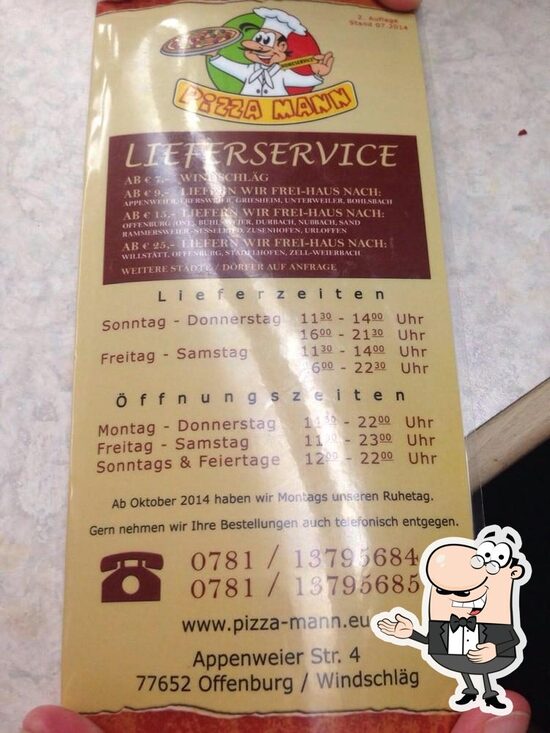 Speisekarte von Pizza Mann, Offenburg