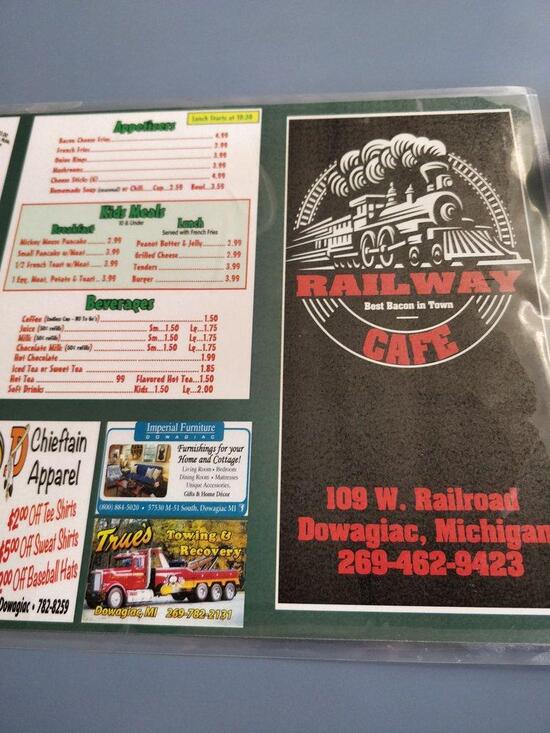 Menu at The Railway Cafe, Dowagiac