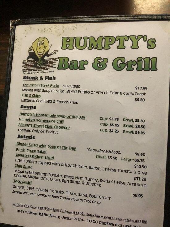 Menu at Humpty's Dump Bar & Grill, Albany