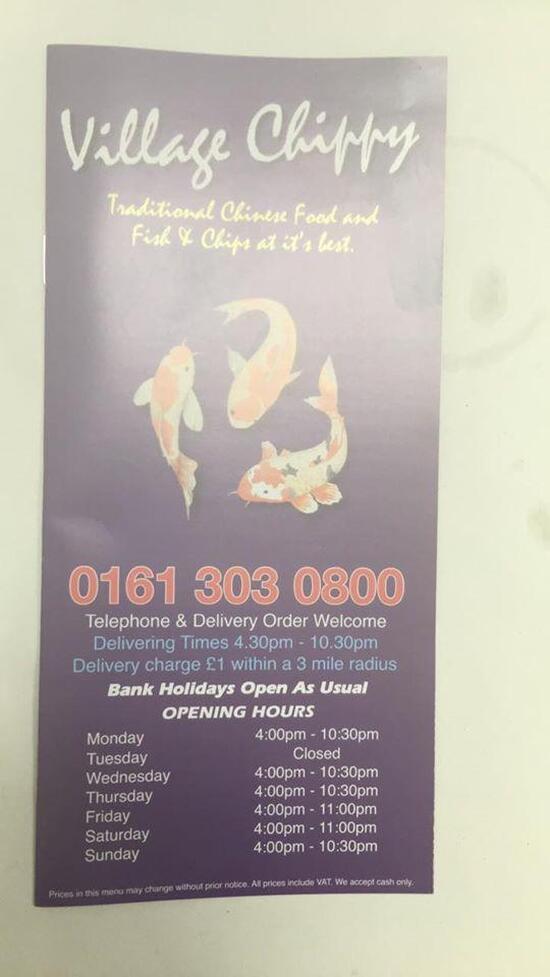 Menu at Village Chippy Stalybridge fast food, Stalybridge