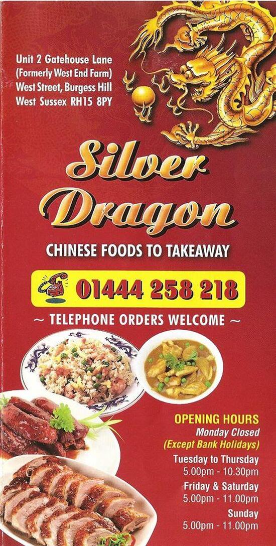 Menu at Silver Dragon fast food, Burgess Hill