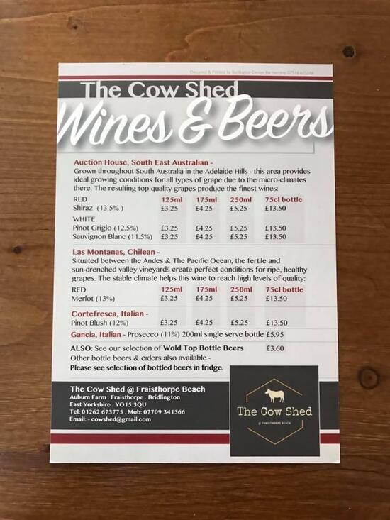 Menu at The Cow Shed At Fraisthorpe Beach cafe, Bridlington