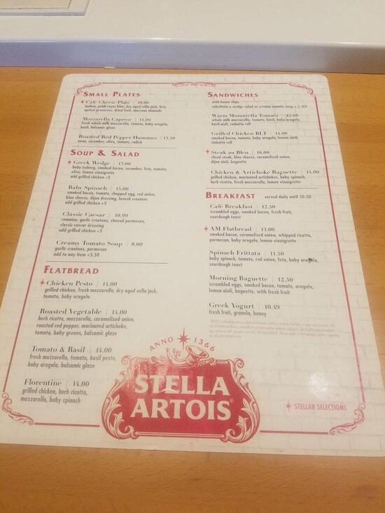 Menu at Stella Bar, Charlotte