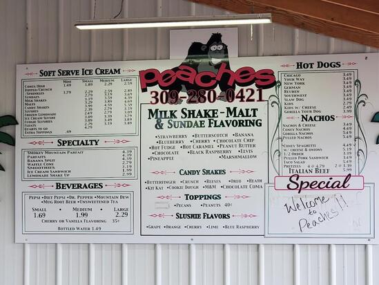 Menu at Peaches restaurant, Havana