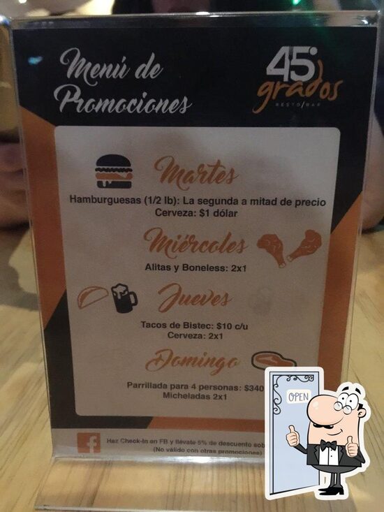 Menu at 45 grados resto bar, Matamoros