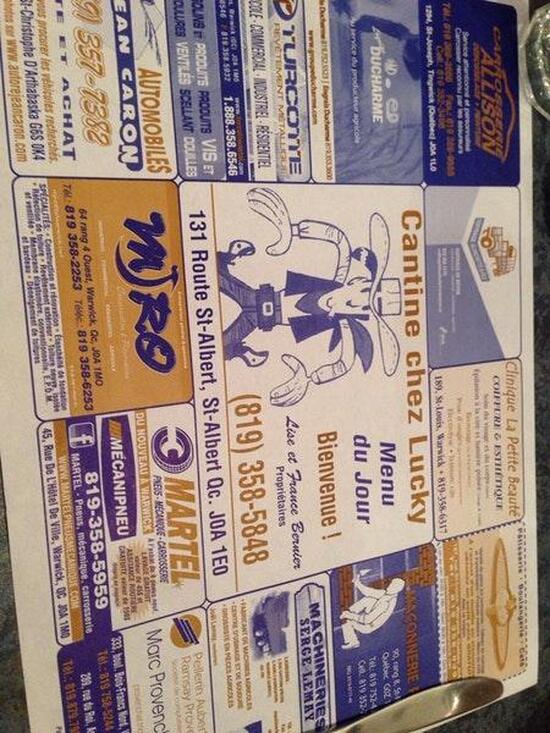 Menu au Resto Chez Lucky restaurant, Warwick