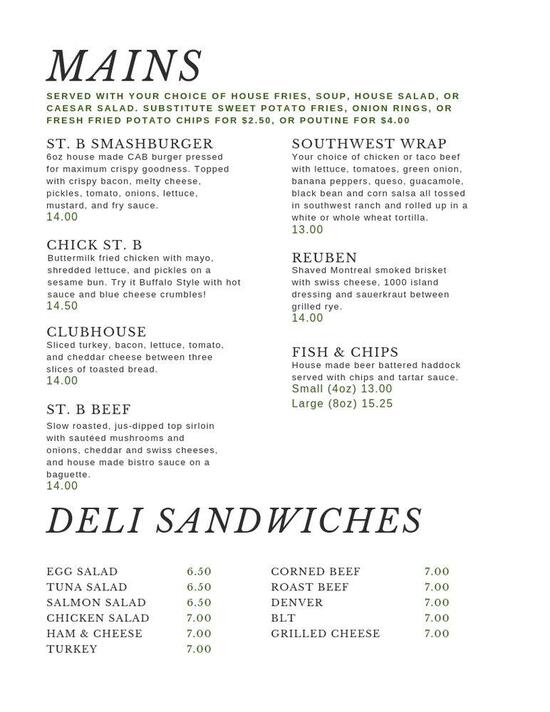 Menu at The Gallery Taphouse & Grill restaurant, Winnipeg