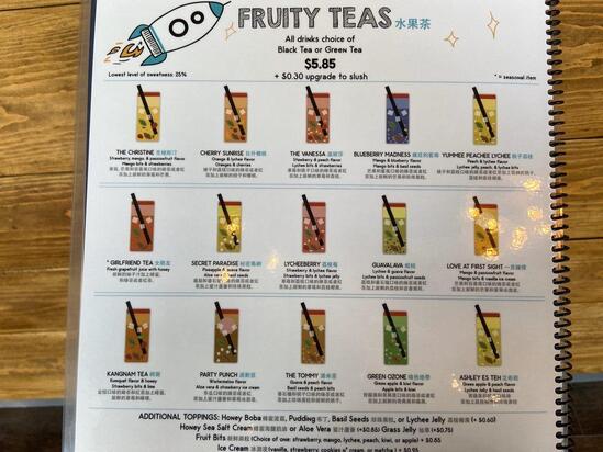 Menu at Tea Brick cafe, Arcadia