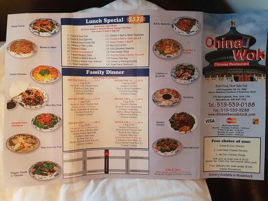 Menu at China Wok restaurant, Woodstock