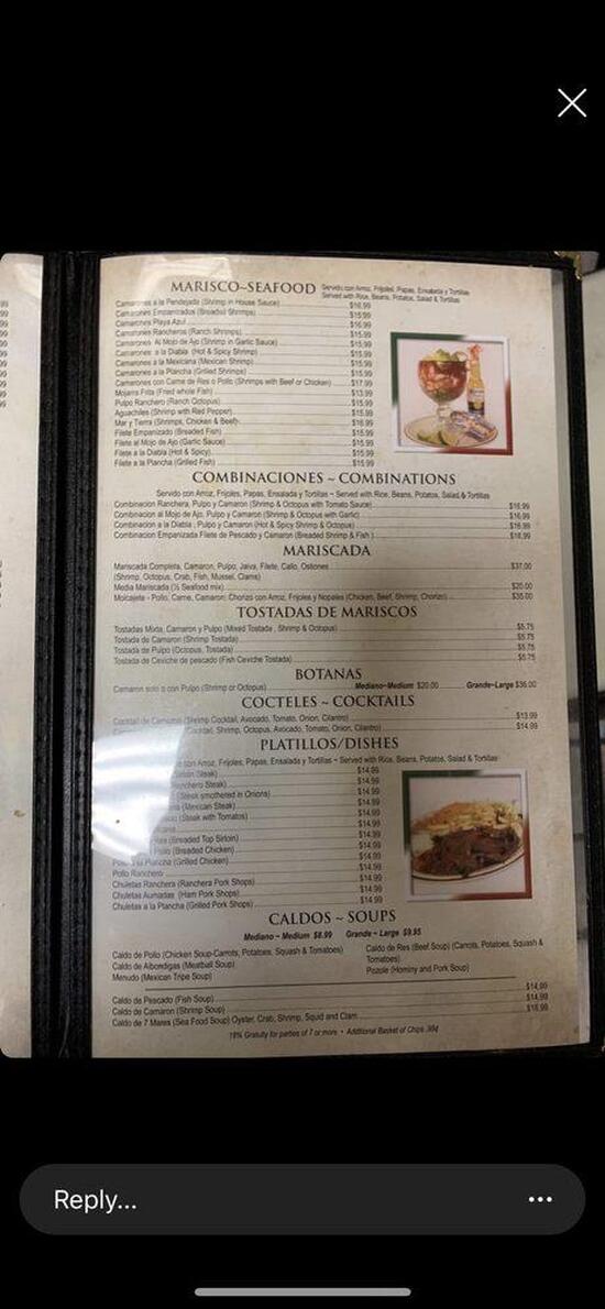 Menu at Mi Tierra restaurant, Salinas, 129 Main St