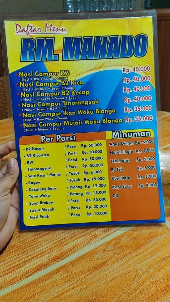 Menu at RM Manado - Marina restaurant, Manokwari