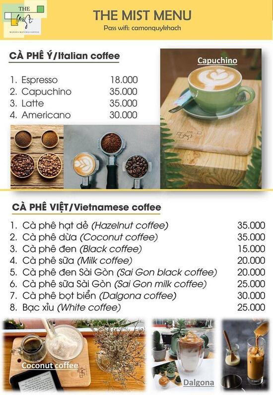 Menu at Bo’s Coffee cafe, Hoi An