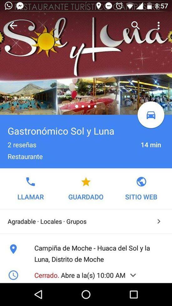 Carta de Restaurante Sol Y Luna, Moche
