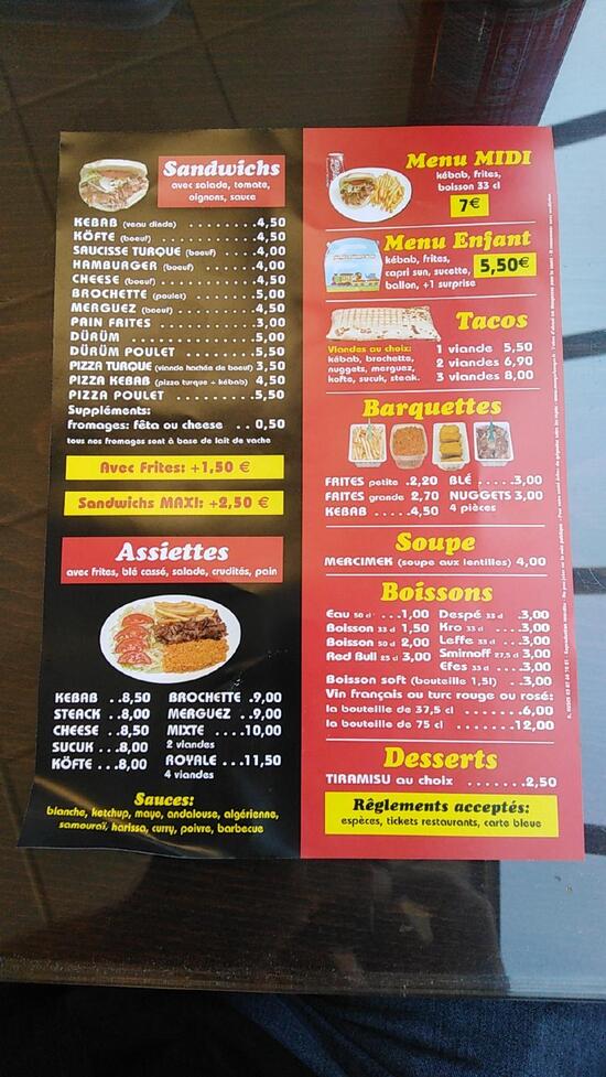 Menu at Snack Dylla restaurant, Metz