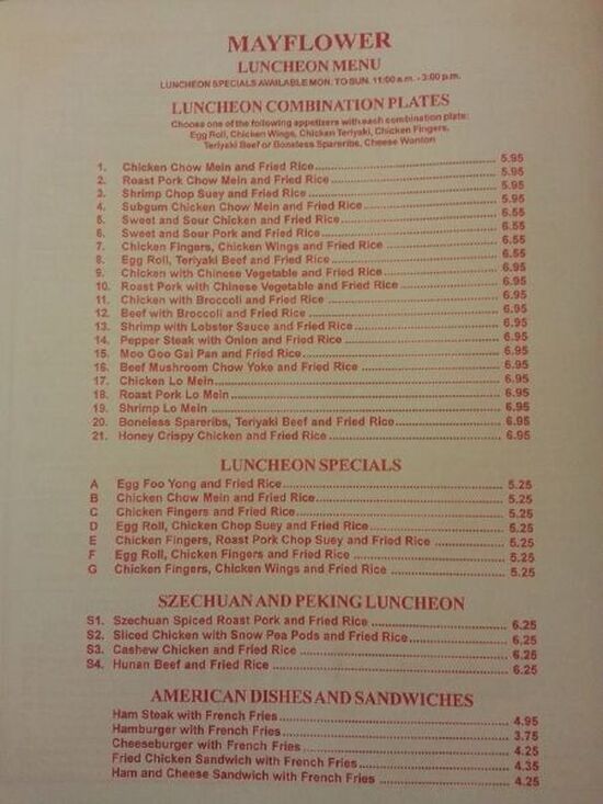 Menu at Mayflower restaurant, Paris