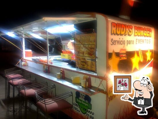 Menu at Rudys Burger restaurant, Rosarito