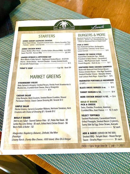 Menu at Mission Inn Resort & Club, Howey-in-the-Hills