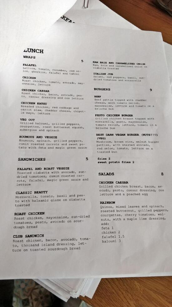 Menu at Wakey Wakey cafe, London
