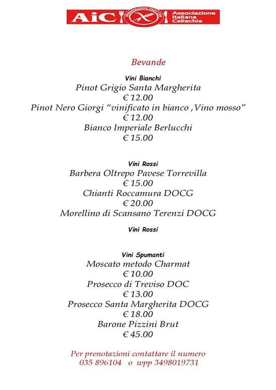 Menu da Ristorante Corona "Oster de fo ", Cologno Al Serio