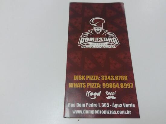 Menu at Dom Pedro Pizzas restaurant, Curitiba
