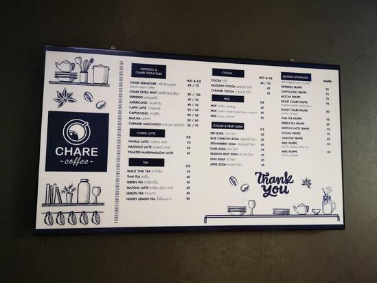 Menu at CHARE coffee, Bangkok