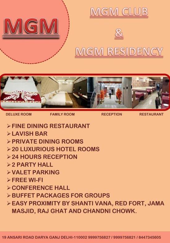 Menu at MGM CLUB, New Delhi, 19