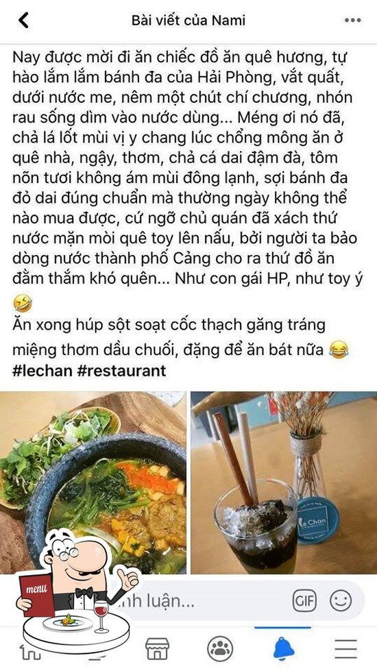 Menu at Le Chan Restaurant, Hanoi, 03 Luong Yen