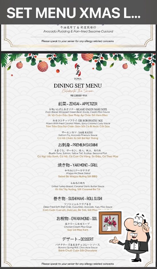 Menu at Towa - Japanese Cuisine restaurant, Ho Chi Minh City