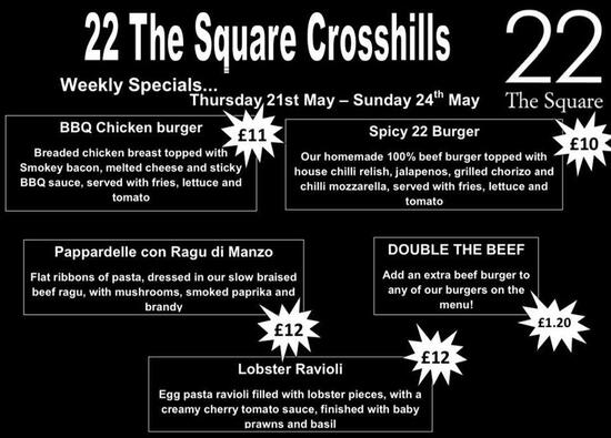 Menu at 22 The Square Crosshills restaurant, Cross Hills