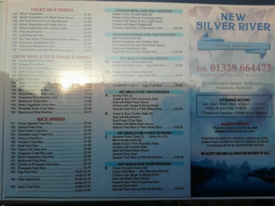 Menu at New Silver River fast food, Fareham